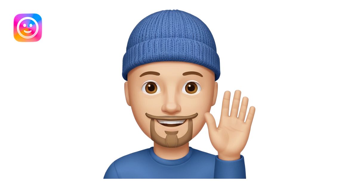 White bald with goatee hand raised knit cap emoji | AI Emoji Generator
