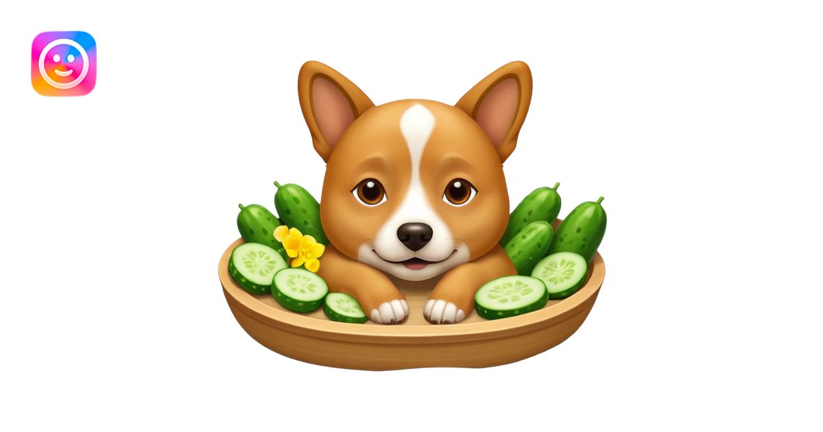 dog relaxing spa with cumcumbers IN EYES emoji | AI Emoji Generator