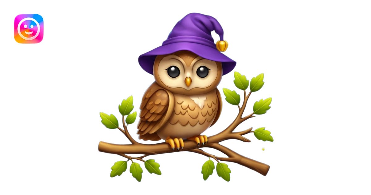 owl in nightcap sleeping on glowing branch emoji | AI Emoji Generator