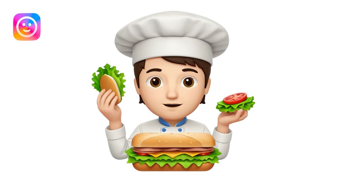 A 3D cartoon chef assembling a fresh sandwich with lettuce and meat ...