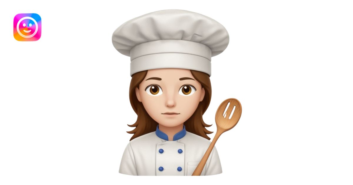 Long brown hair, serious, wearing chef uniform and chef hat emoji | AI ...