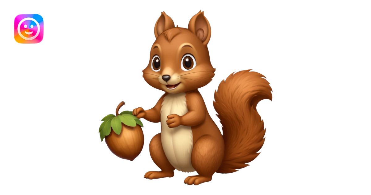 A playful squirrel holding an acorn with both paws. 
