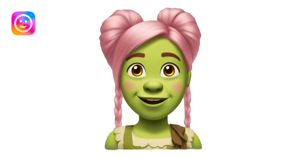 shrek with pink hair bow on the head blushing emoji | AI Emoji Generator