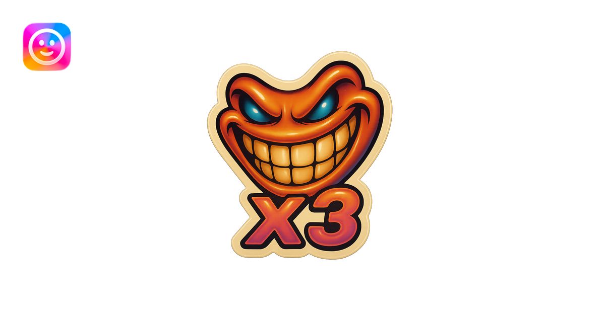 grin EVIL LOOk , Make it say "X3"" emoji | AI Emoji Generator