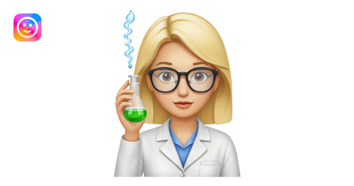 Eine hellblonde Chemikerin mit typischem Erlmeyerkolben in der Hand und ...