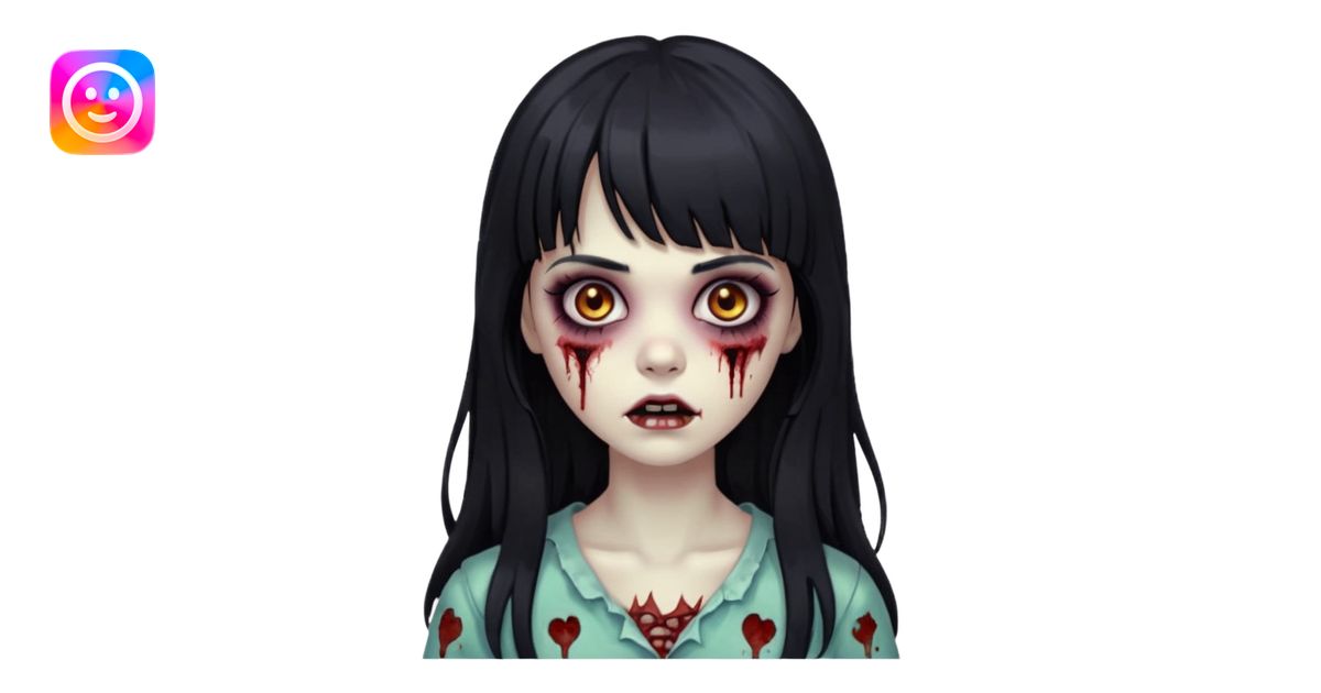 Zombie girl, black hair with bangs, slightly wavy, very long hair,long ...