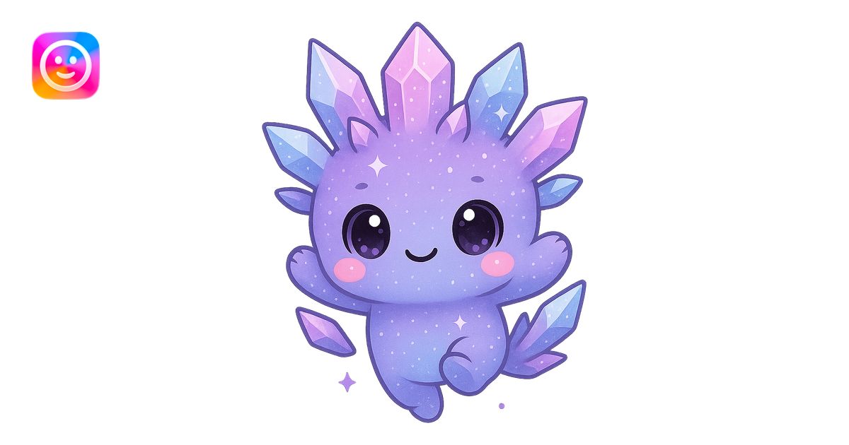 Create a kawaii chibi crystal sprite creature in a jumping pose ...