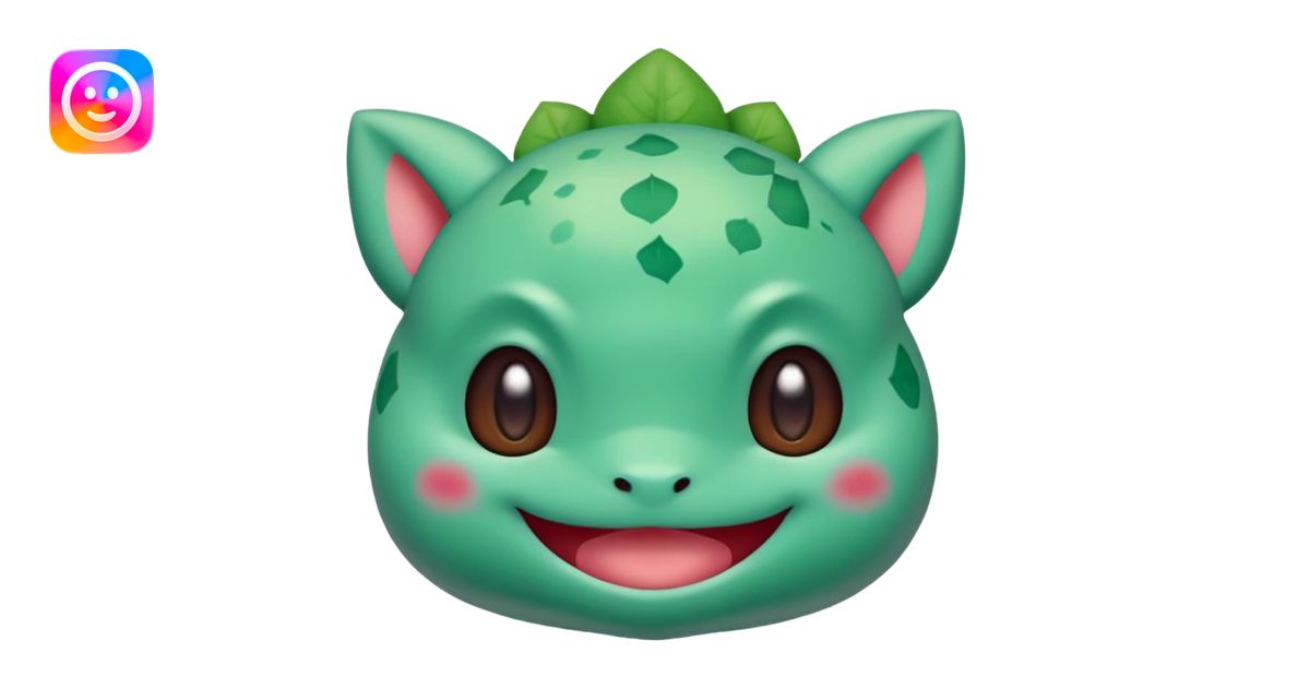 cute Bulbasaur Pokémon, rednote emoji style, soft rounded face ...