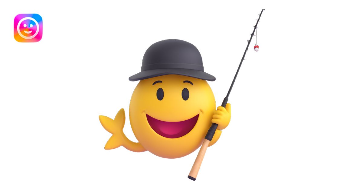 smiley face holding a fishing pole and wearing a fishing cap emoji | AI ...