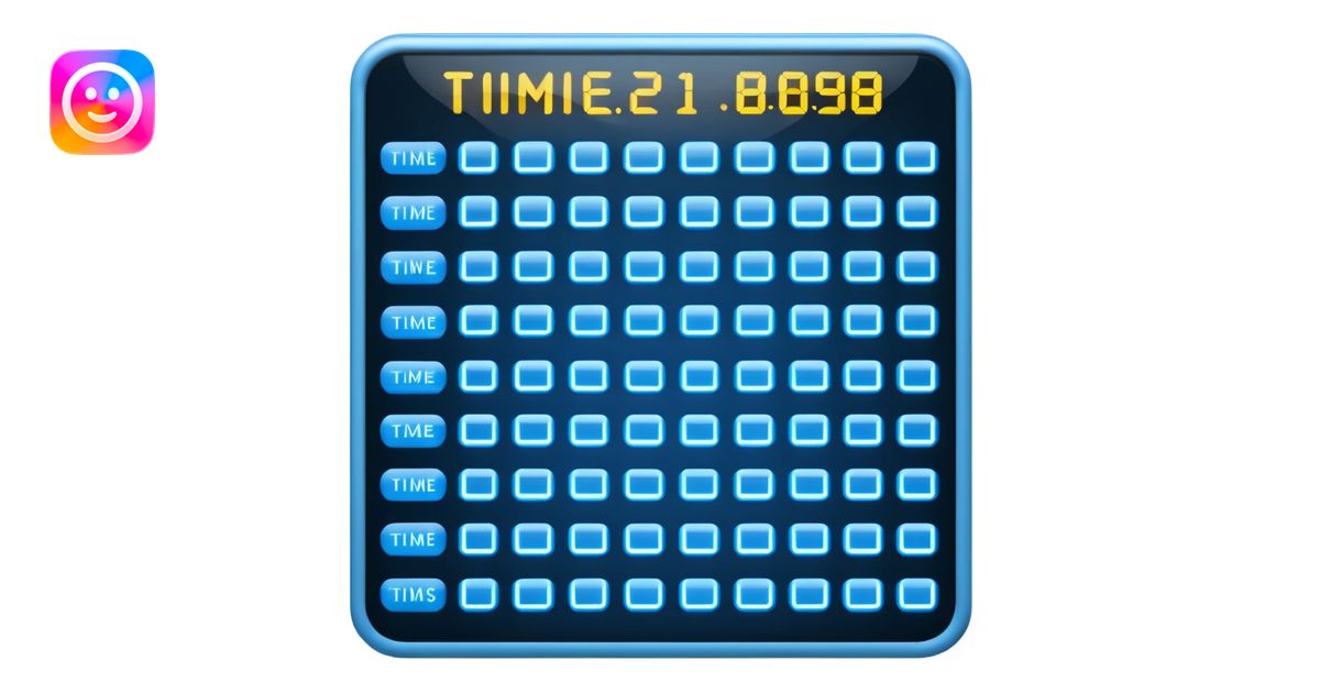 digital timetable board with rows of times emoji | AI Emoji Generator
