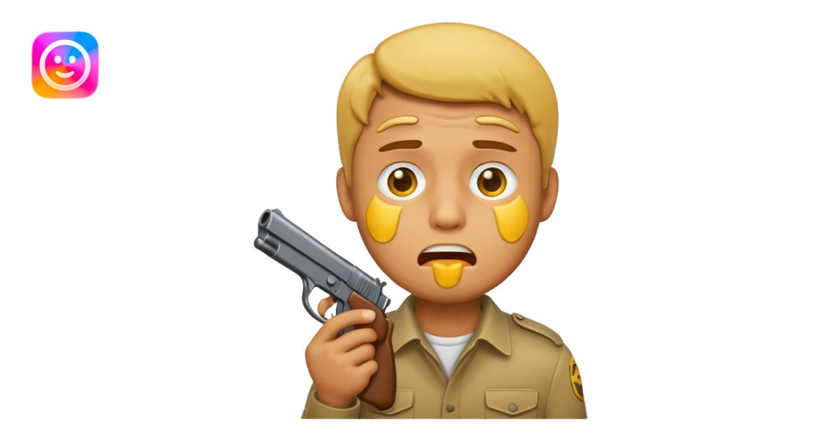 Make a yellow emoji of a guy holding a gun in his mouth while crying ...