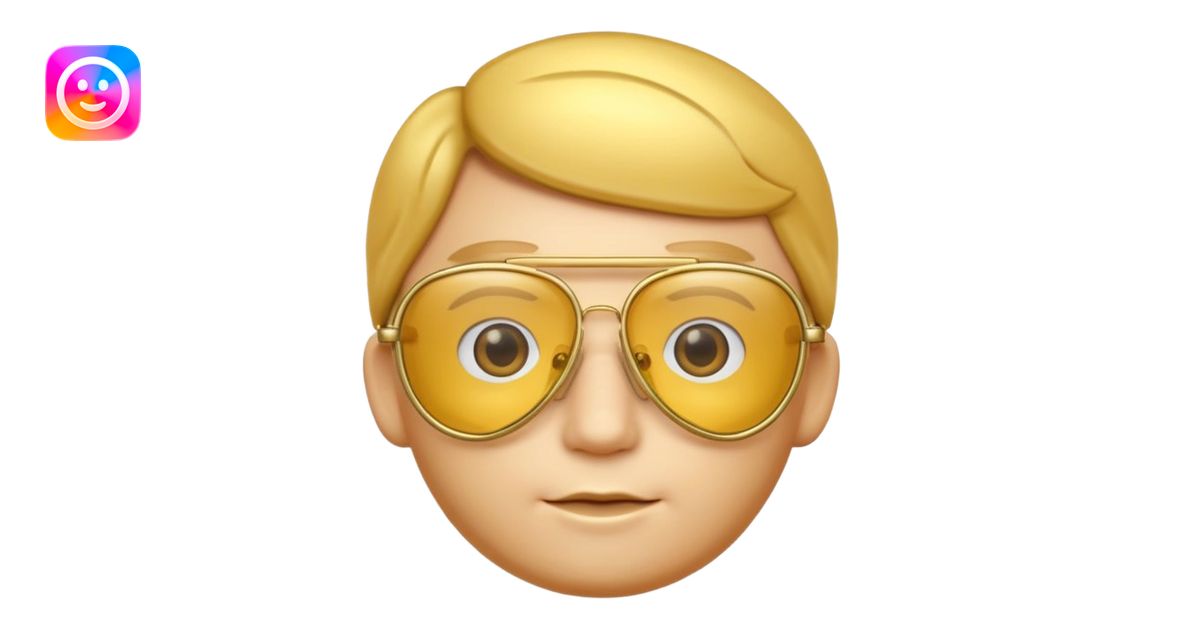 A 3D cartoon golden-yellow aviator Glasses, metallic frame with clear ...