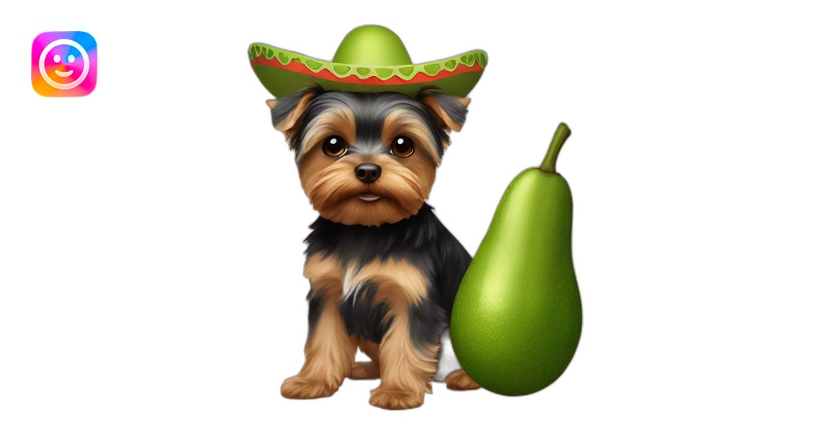 yorkie wearing avocado sombrero emoji | AI Emoji Generator