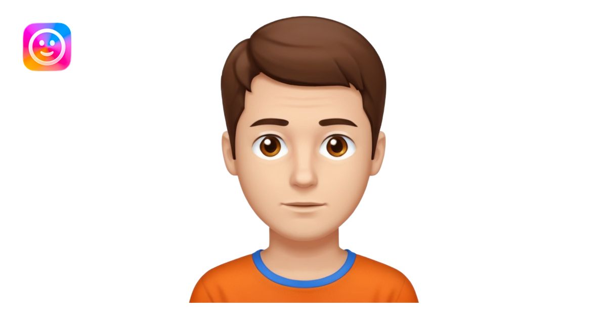 male, white skin, brown hair, brown eyes, orange shirt and blue ...
