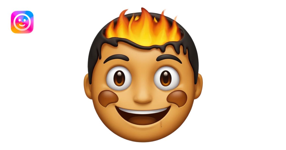 A emoji with half of his face burnt with the emoji having a big grin ...