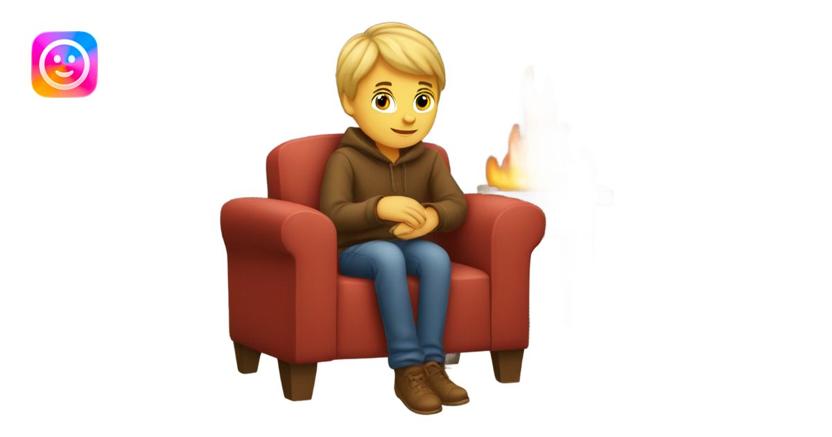Blonde boy sitting in chair by fireplace emoji | AI Emoji Generator