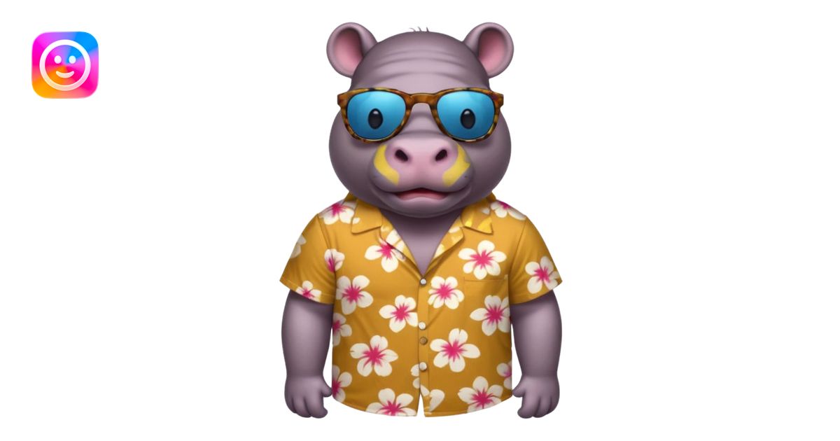 hippo with aloha shirt wearing sunglasses emoji | AI Emoji Generator