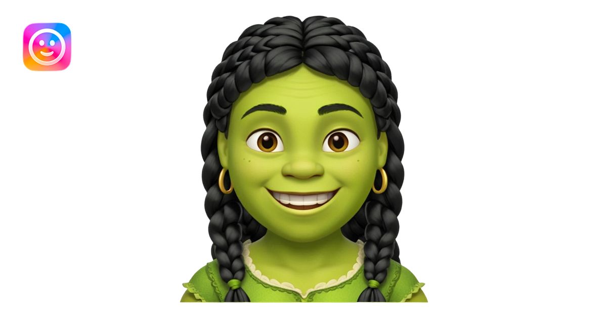 Shrek mit langen schwarzem Zopf und ponny emoji | AI Emoji Generator