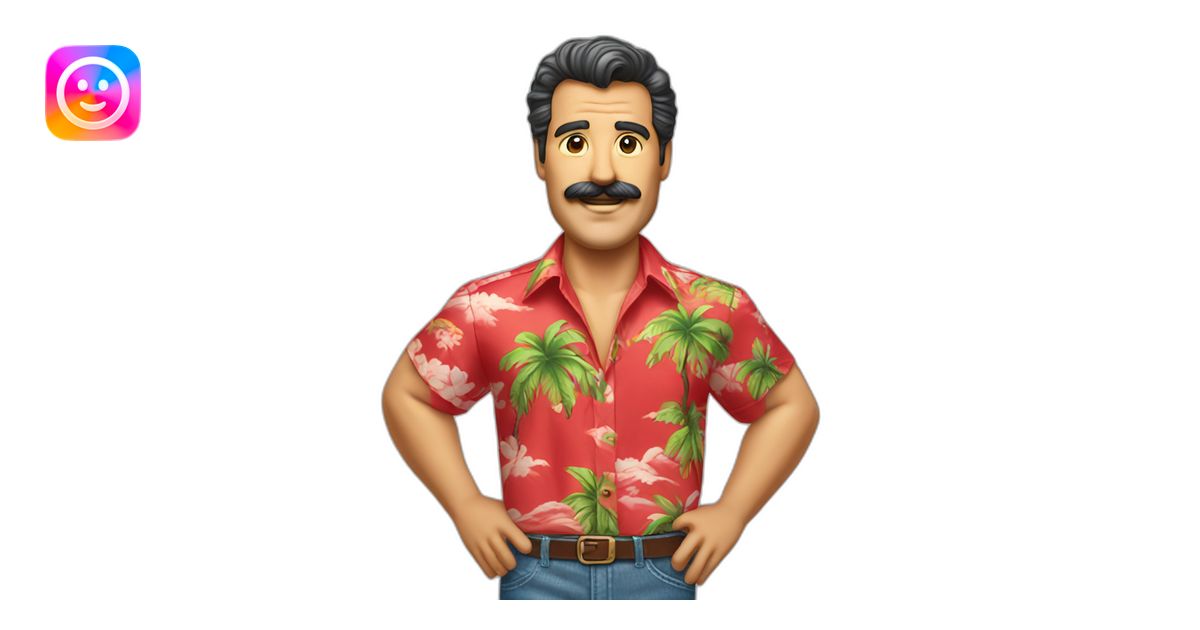 Smiling Magnum PI with a big mustache in a red Hawaiian shirt emoji ...
