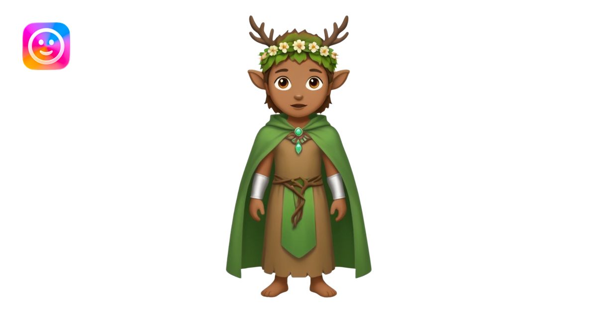 doe dressed as a druid, flower crown, green cape, full body icon emoji ...