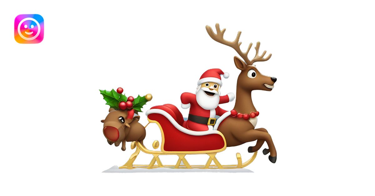 Santa riding his sleight with Rudolph emoji | AI Emoji Generator