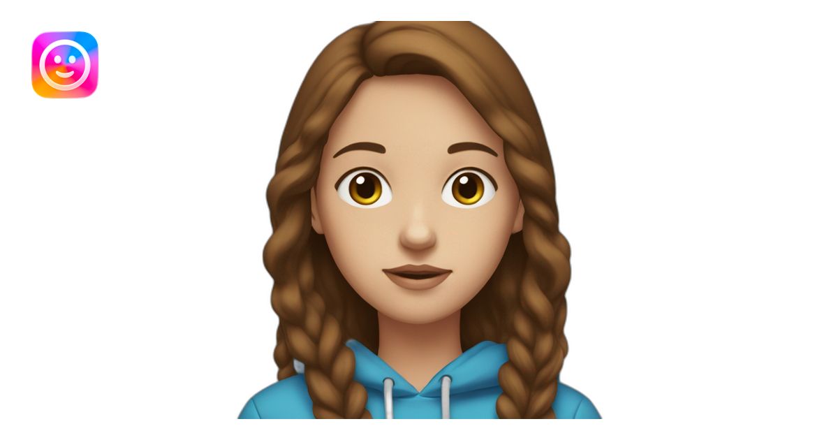 Girl with brown hair, beown eyes blue hoodie emoji | AI Emoji Generator