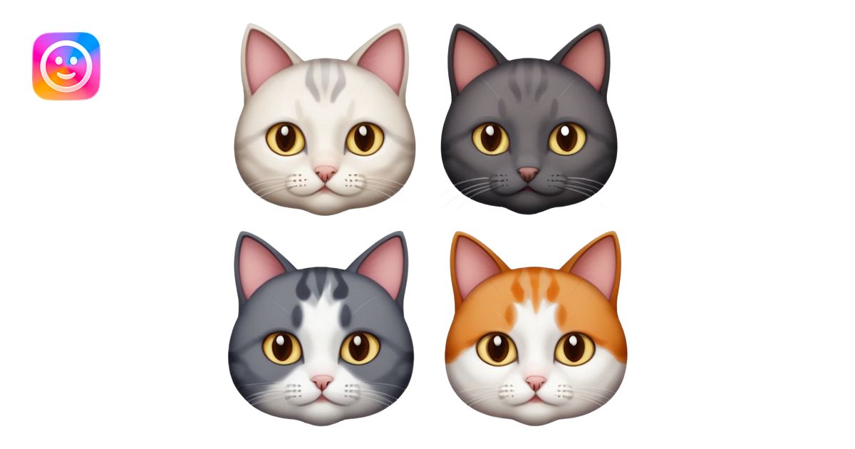 4 different coloured short haired cats including; a dark brown and ...