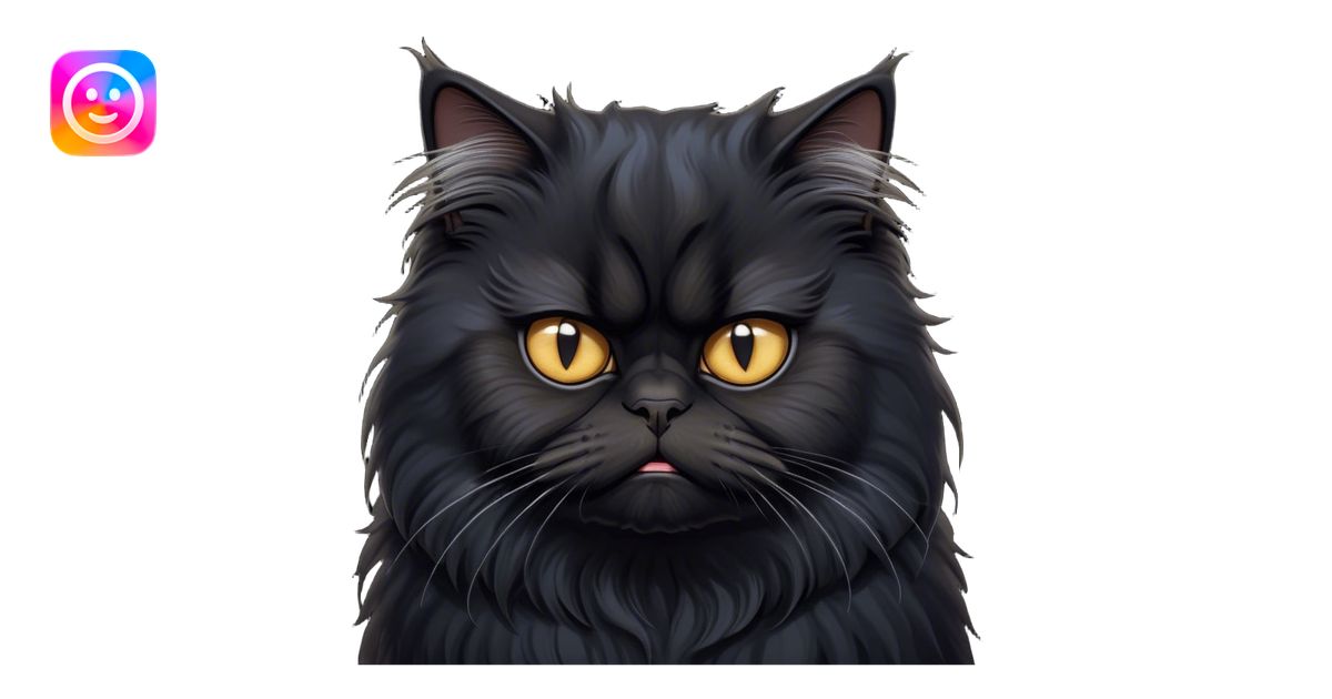 Cinematic Grumpy Frazzled Black Persian Cat Portrait Emoji, Head tilted ...
