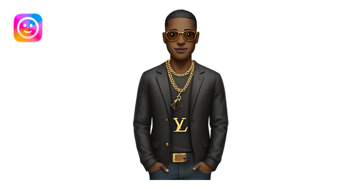 Guy with gold chain and Louis Vuitton emoji | AI Emoji Generator