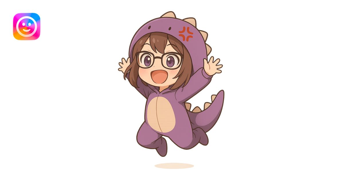 Chibi anime style gamer girl with glasses, brown hair, dark purple eyes ...