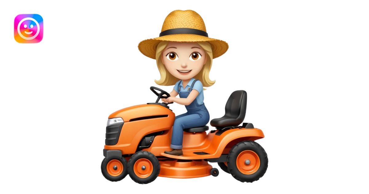 White woman without glasses wearing a straw hat, on orange ride on lawn ...