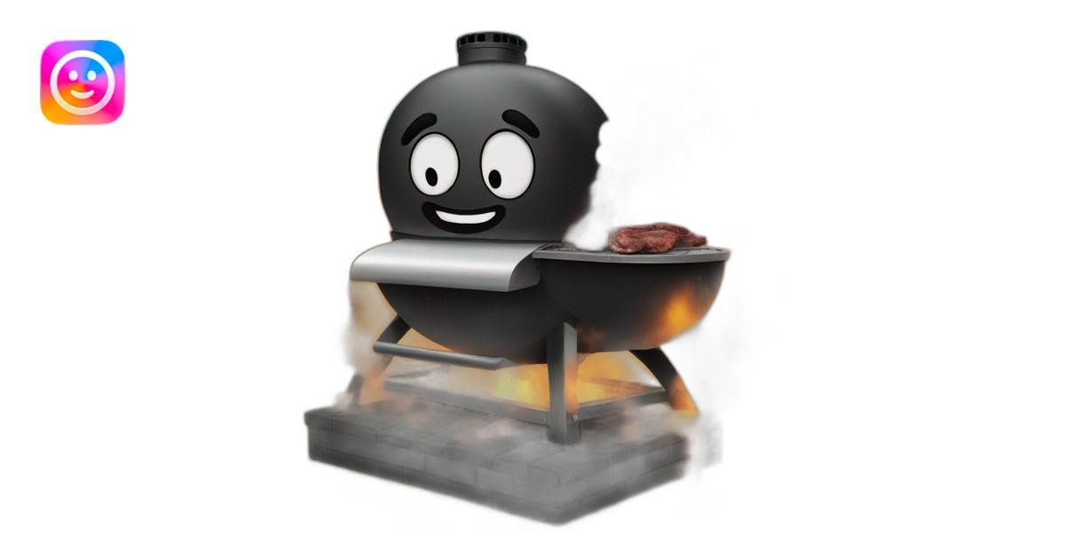 a black meat smoker in the backyard billowing smoke emoji | AI Emoji ...