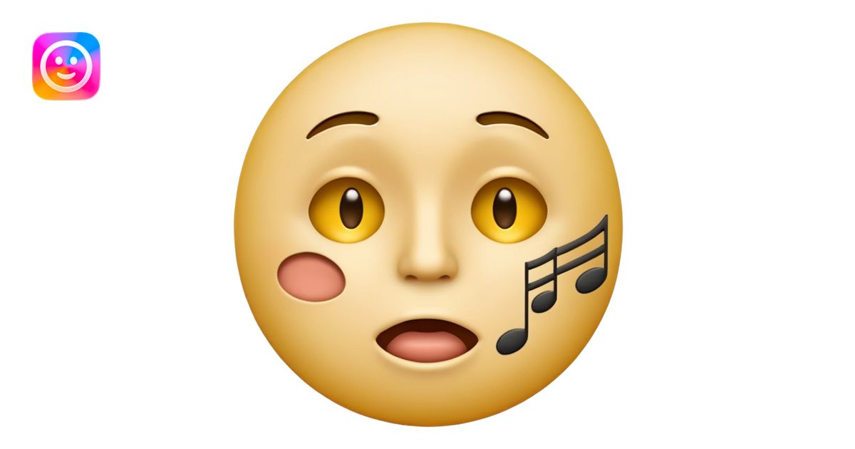 yellow circle face emoji whistling with music notes coming out its ...