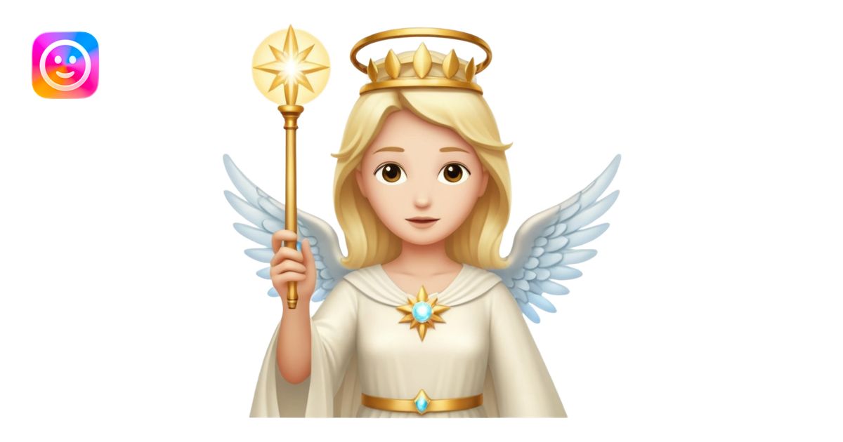 Angel Queen made of light with wand emoji | AI Emoji Generator