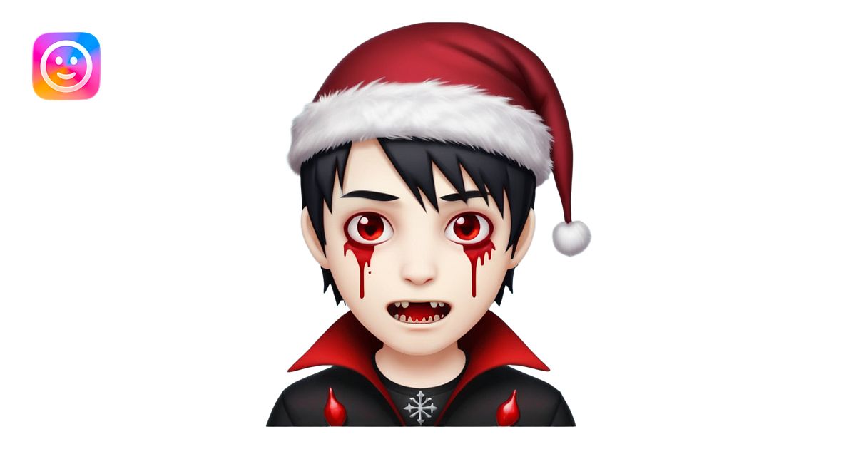 grey skin emo vampire boy with Christmas hat and blood dripping from ...