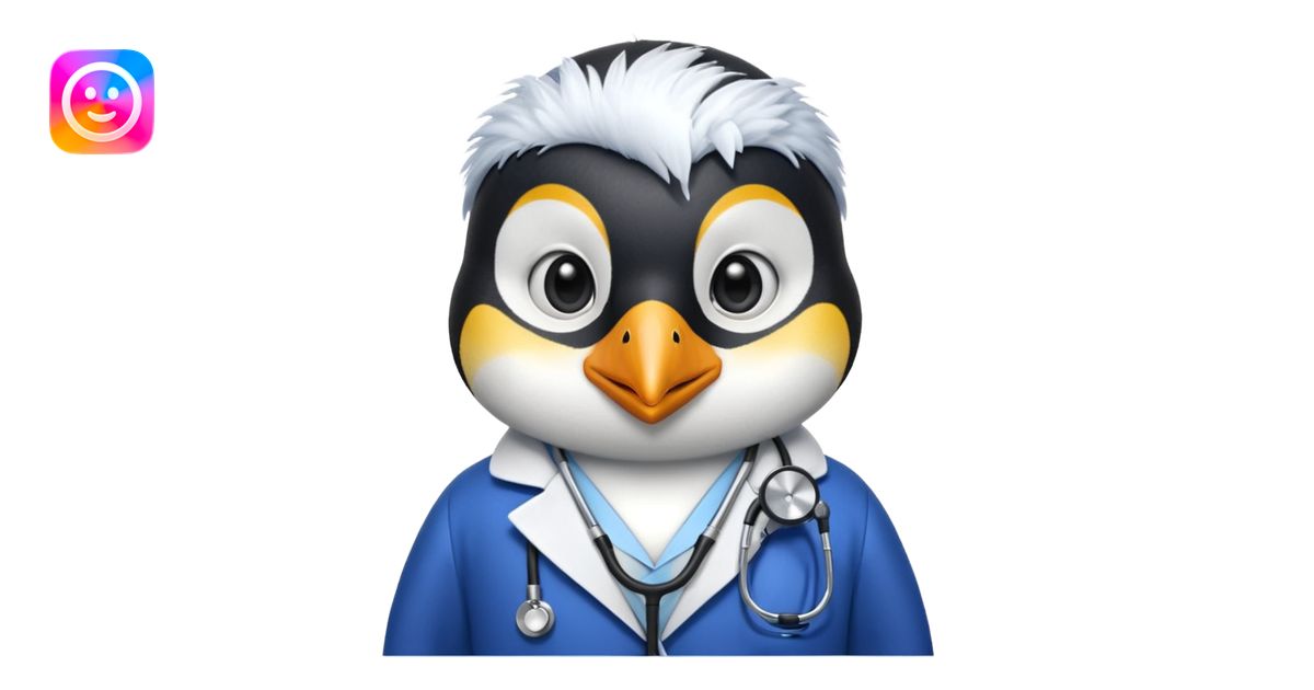 Penguin doctor with stethoscope and blue coat. emoji | AI Emoji Generator
