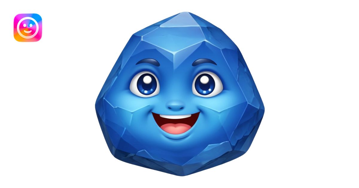 A single chubby gemstone rock character, bright sapphire blue, very ...