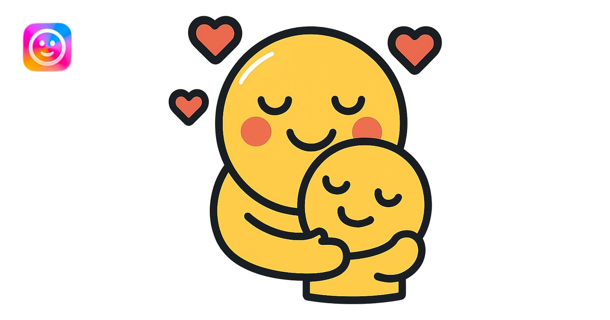 cute loving emoji with two emojis hugging, surrounded by small hearts ...