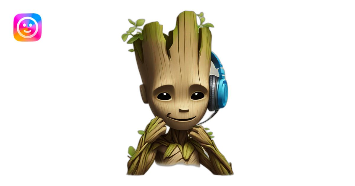 Groot listening to music emoji | AI Emoji Generator
