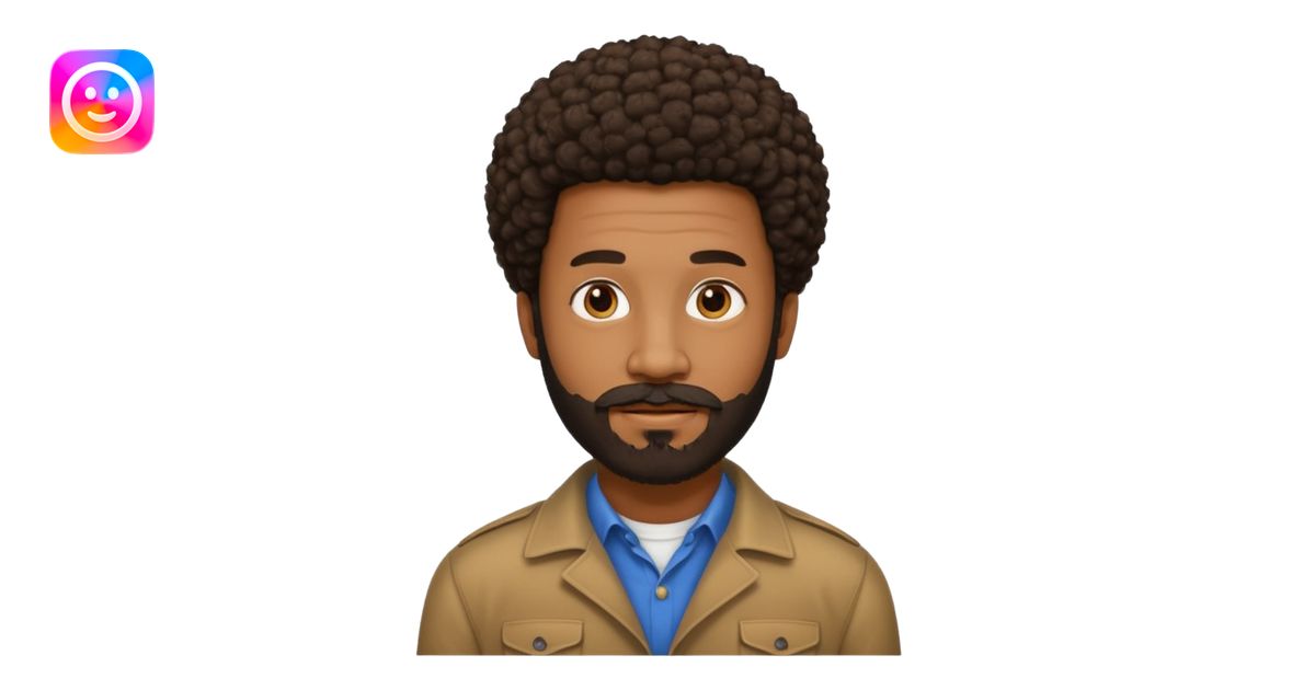 black man with beard, mustache, and short afro emoji | AI Emoji Generator