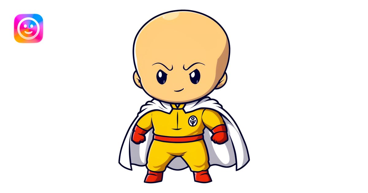 super cute chibi Saitama from One Punch Man with bald head, yellow ...