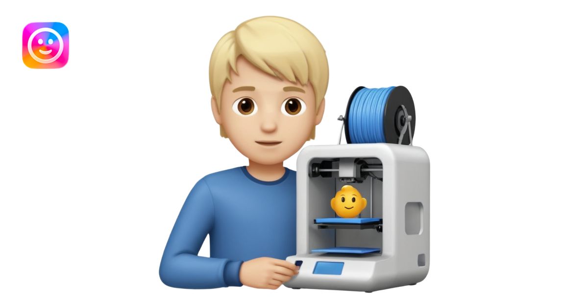 Boy with blonde hair using 3D Printer emoji | AI Emoji Generator