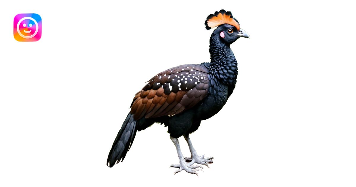 A full-body image of a large, dark-colored bird resembling a curassow ...