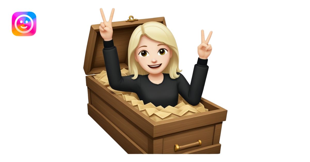 Tossed in coffin throwing up peace sign emoji | AI Emoji Generator