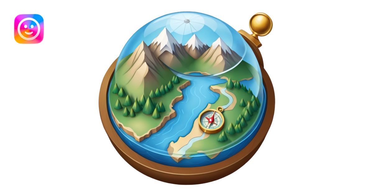 An icon featuring a globe, a compass, and a topographic map ...