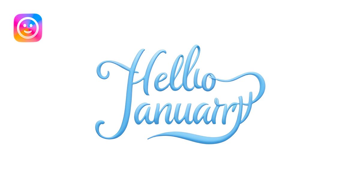 Light Blue “ hello January “ word in cursive emoji | AI Emoji Generator