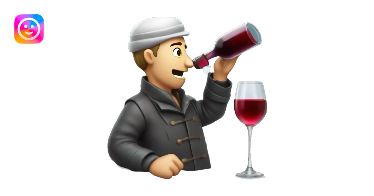 Drunken postman in snow drinking from wine decanter emoji | AI Emoji ...