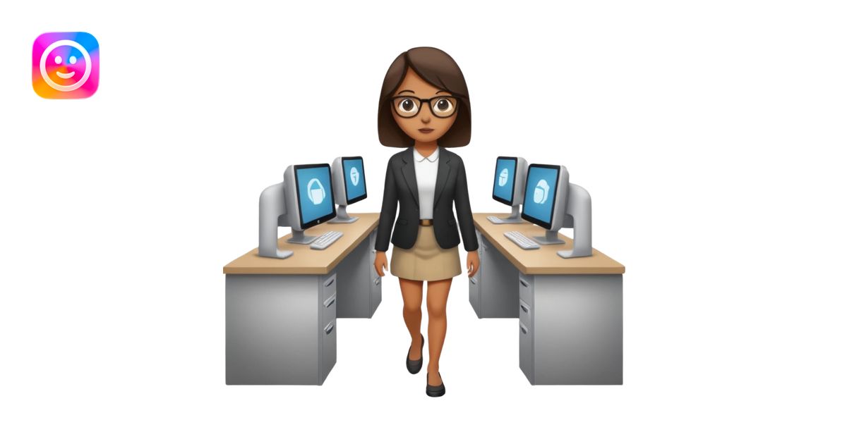 a girl walking into a computer room in an organized manner emoji | AI ...