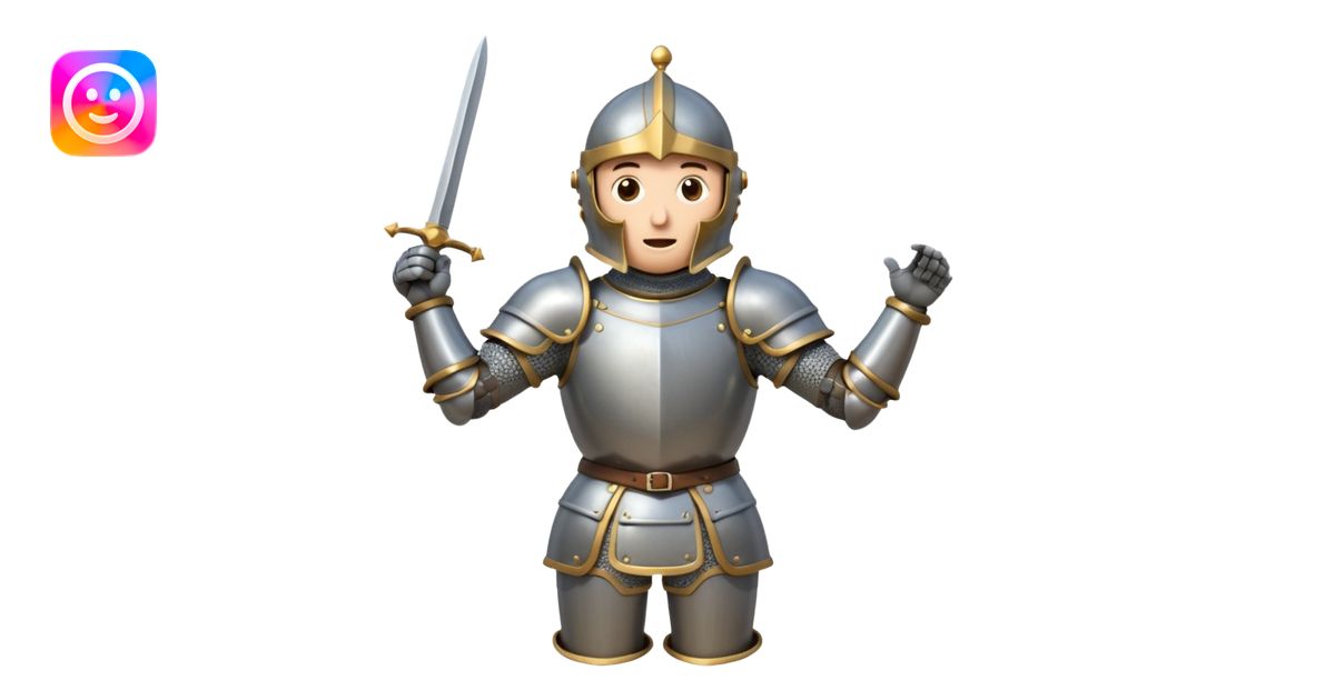 A cartoon knight in full armor with a closed helmet, expressing ...