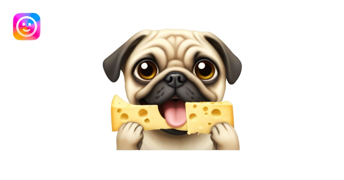 skinny pug eating a string of cheese emoji | AI Emoji Generator